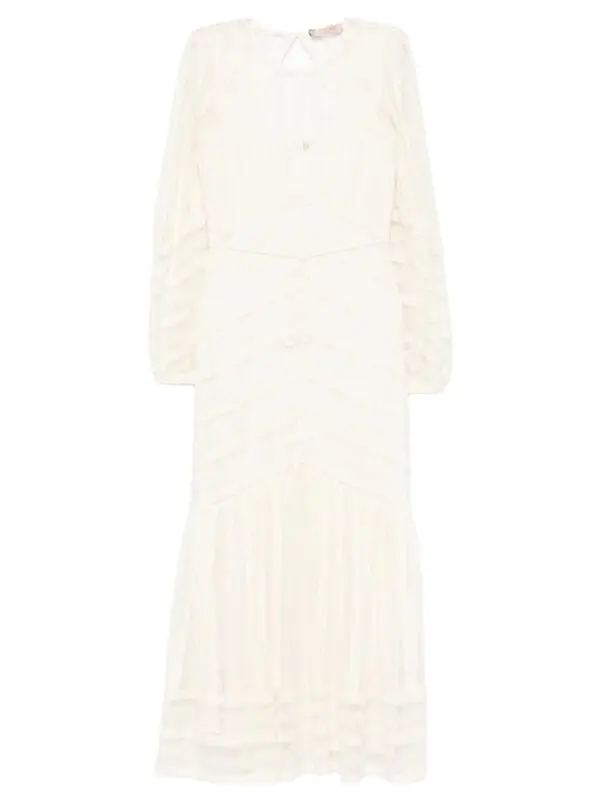 TWINSET Long Sleeve Maxi Dress With Ruffled Hem - White