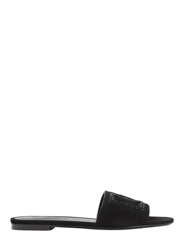 Dolce & Gabbana Embellished Logo Flat Sandals - Black