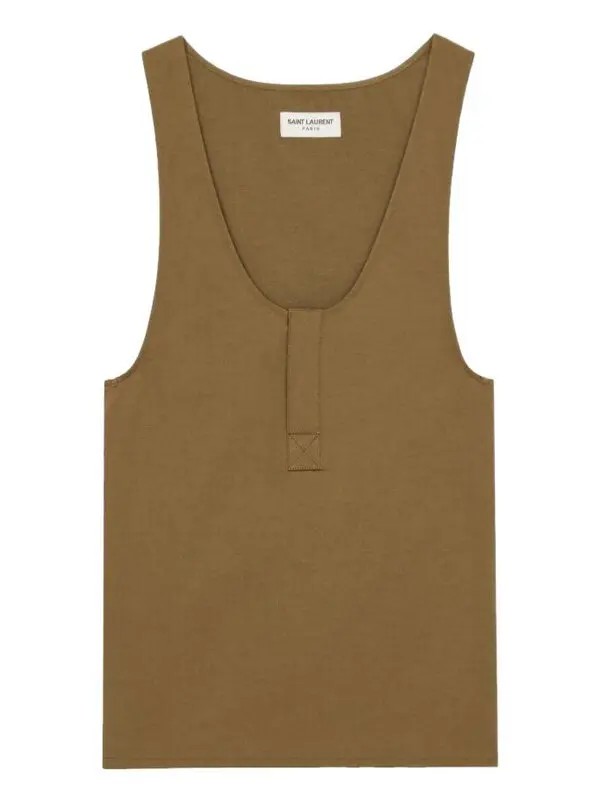 Saint Laurent Sleeveless U-neck Top With Deep V-armholes - Green