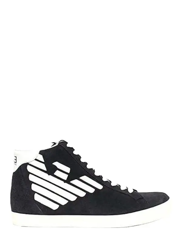 EA7 Navy Blue Badge Lace Up Casual Sneakers - White