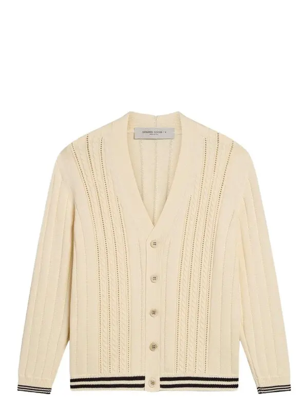 GOLDEN GOOSE Cable-knit V-neck Cardigan With Double Star Logo - Nude