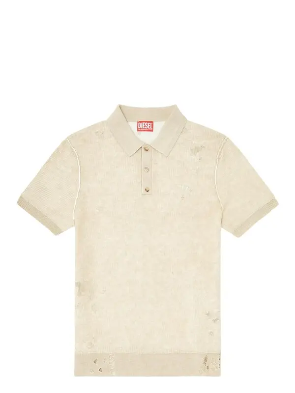 DIESEL® Distressed Knit Polo Shirt - Beige