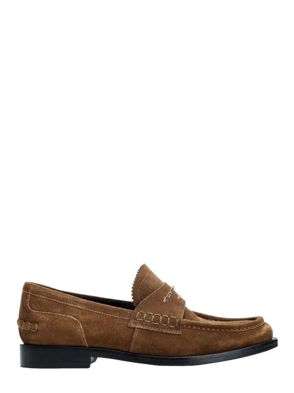 Alexander Wang Logo Plaque Suede Loafers - Brown