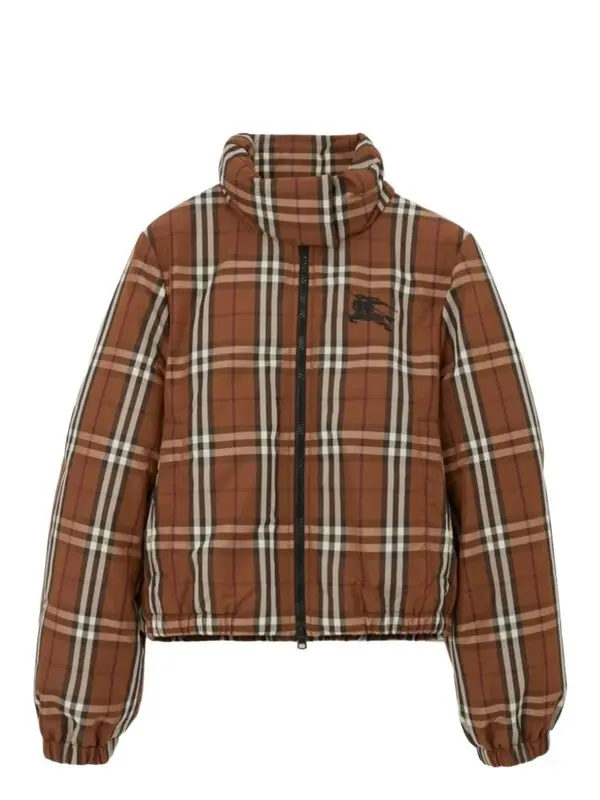 Burberry High-neck Quilted Check Jacket - Brown