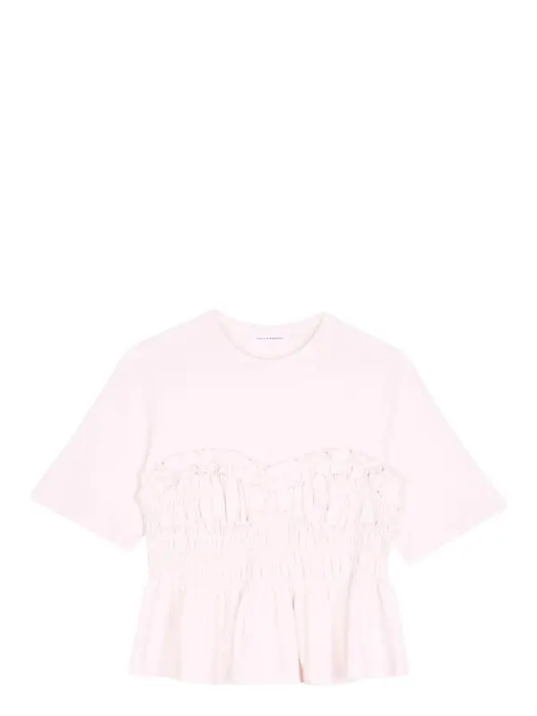 Cecilie Bahnsen Round Neck Short Sleeve T-shirt With Ruffle Trim - Pink