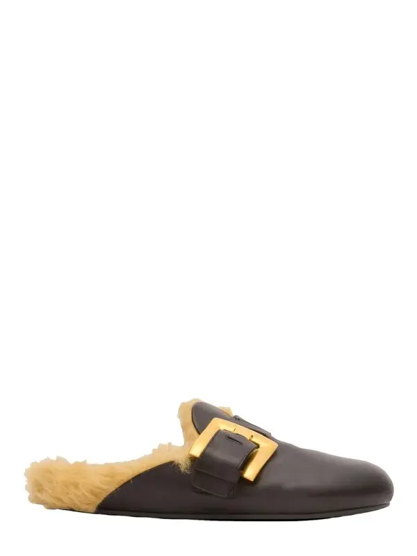 Balmain Flat Leather And Faux Fur Mules - Black