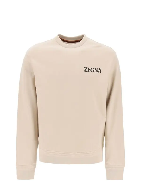 Zegna Crewneck Sweatshirt With Logo Detail - Nude