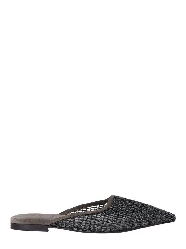 Brunello Cucinelli Square Toe Net-embroidery Mules - Pine Cone Brown