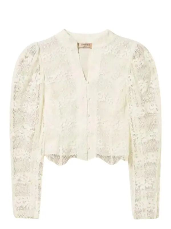 TWINSET Lace Shirt With Tassel Detail And Wavy Hem - White