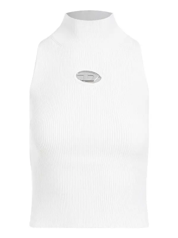 DIESEL® Logo Plaque Ribbed Knit Top - White