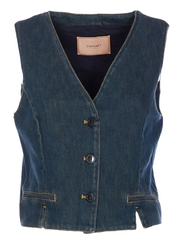 TWINSET Sleeveless Denim Gilet With V-neckline - Black