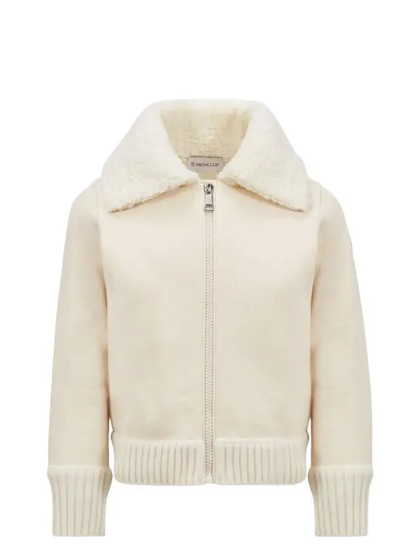Moncler Zip-up Sweatshirt With Teddy Bear Collar - White