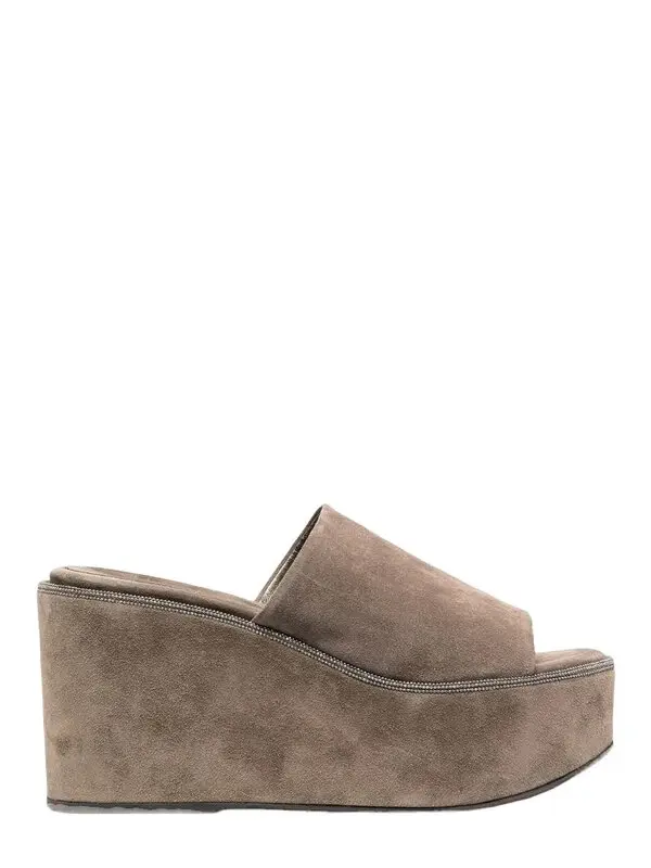 Brunello Cucinelli Open-toe Platform Wedge Mules - Dark Brown