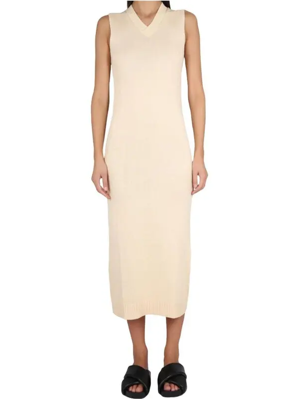 Aspesi Sleeveless V-neck Knitted Maxi Dress - Nude
