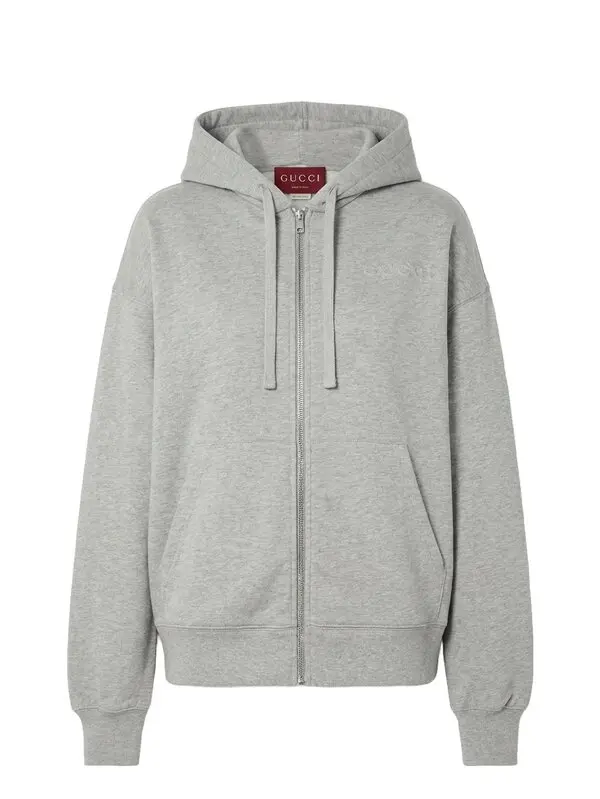 Gucci Logo-embossed Cotton Hoodie - Gray Mixture
