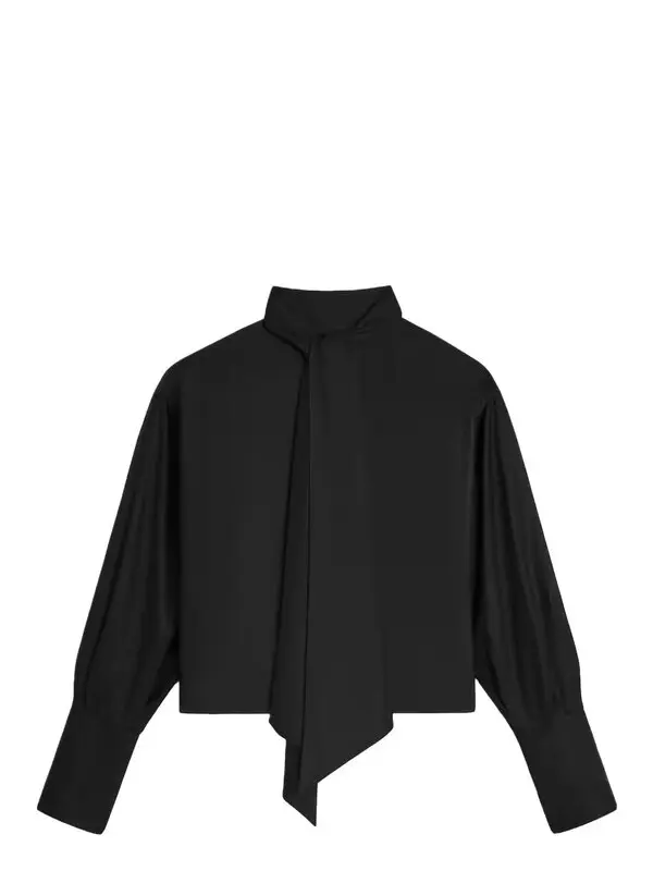 Celine Cropped Silk Twill Lavalliere Shirt - Black