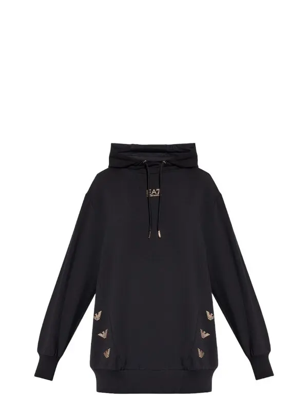 EA7 Logo-print Long-sleeve Hoodie - Black