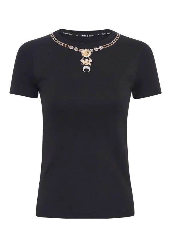 MARINE SERRE Crewneck T-shirt With Printed Collar - Black