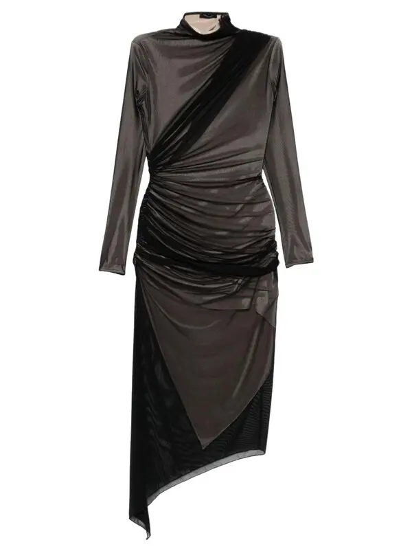 MUGLER Asymmetrical Double-layered High Neck Dress - Black