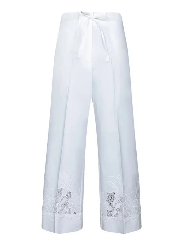 P.a.r.o.s.h Wide-leg Cotton Trousers With Embroidered Detail - White
