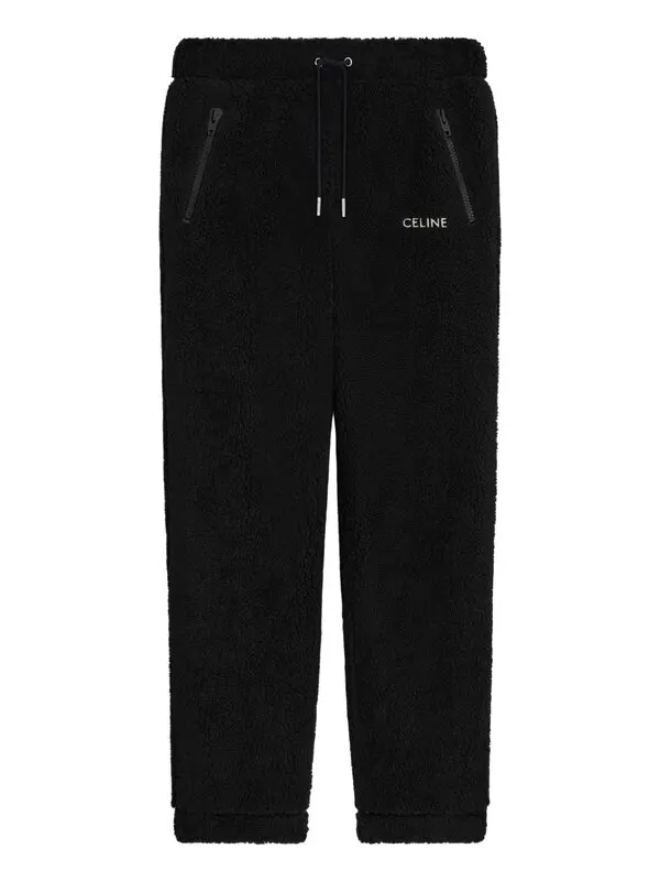 Celine Loose Track Pants In Jersey Fleece - Black/white