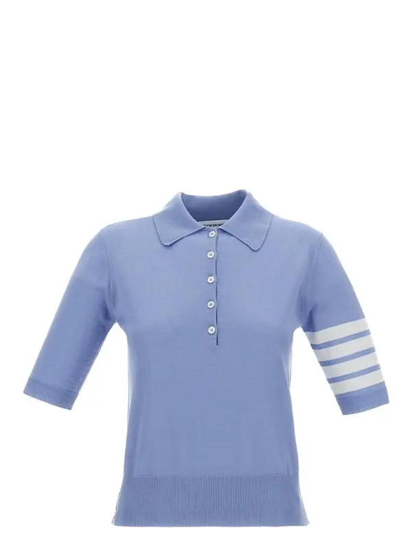 Thom Browne 4-bar Button Detailed Short-sleeved Polo Shirt - Blue