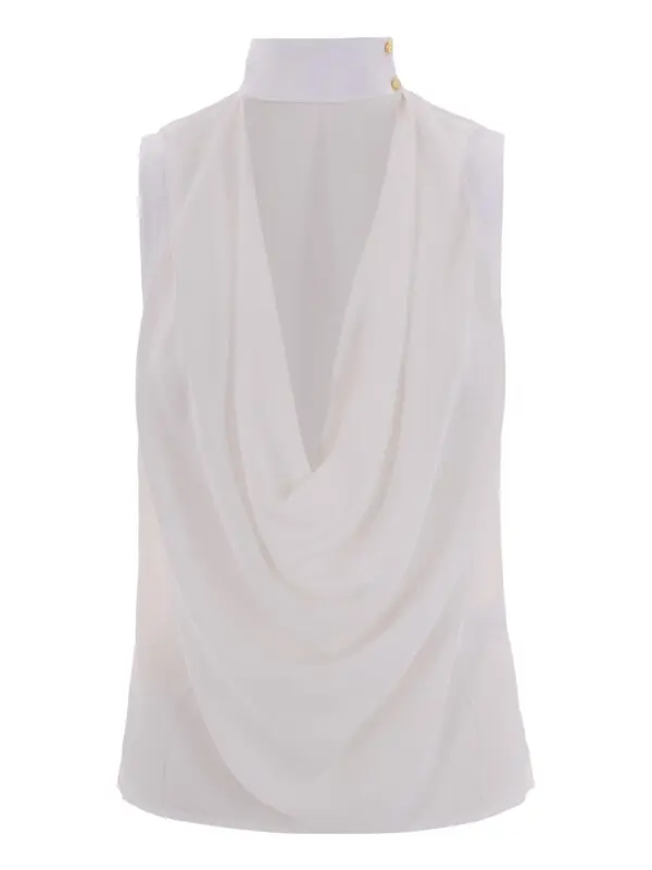 Elisabetta Franchi Sleeveless Draped High-neck Top - White