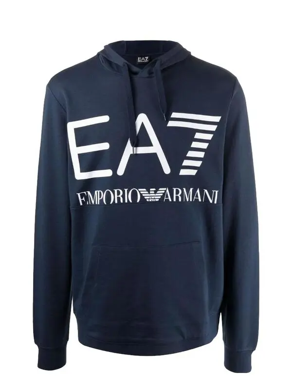 EA7 Logo Print Cotton Hoodie - Gray