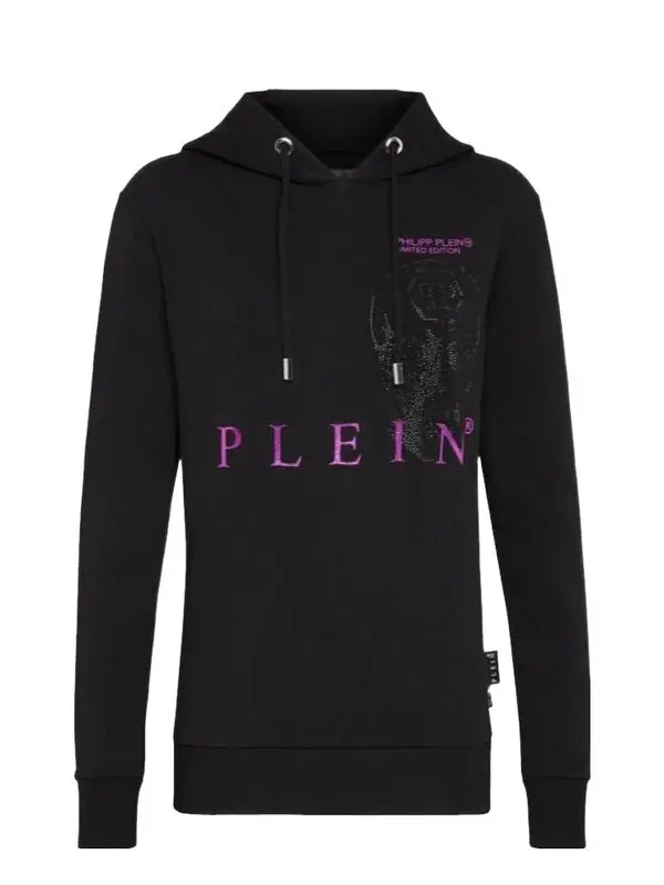 Philipp Plein Logo Embellished Hooded Sweatshirt - Black