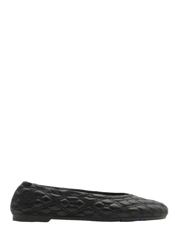 Burberry Quilted Ballerina Flat With Equestrian Knight Embroidery - Black