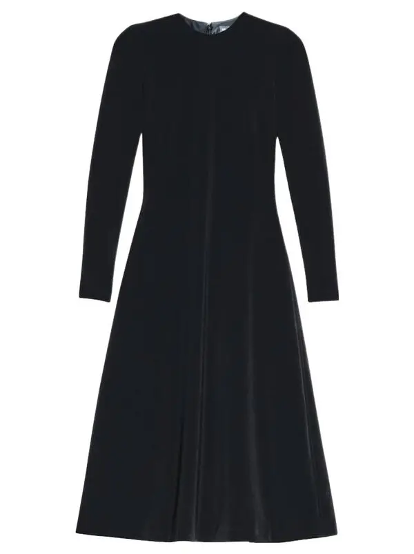 Balenciaga Crewneck Pleated Long-sleeved Dress - Black