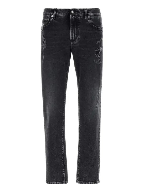 Dolce & Gabbana Distressed Straight Leg Jeans - Black