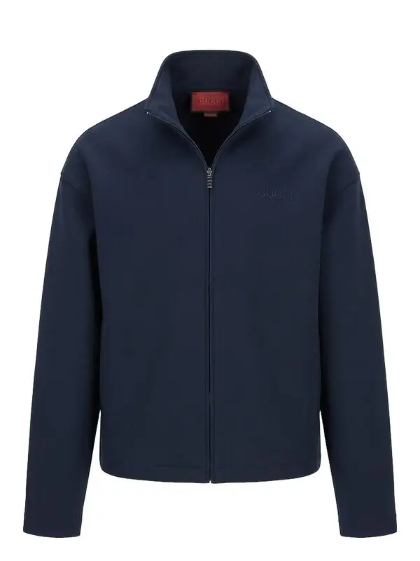 Gucci Logo Embroidered Zip Jacket - Dark Blue