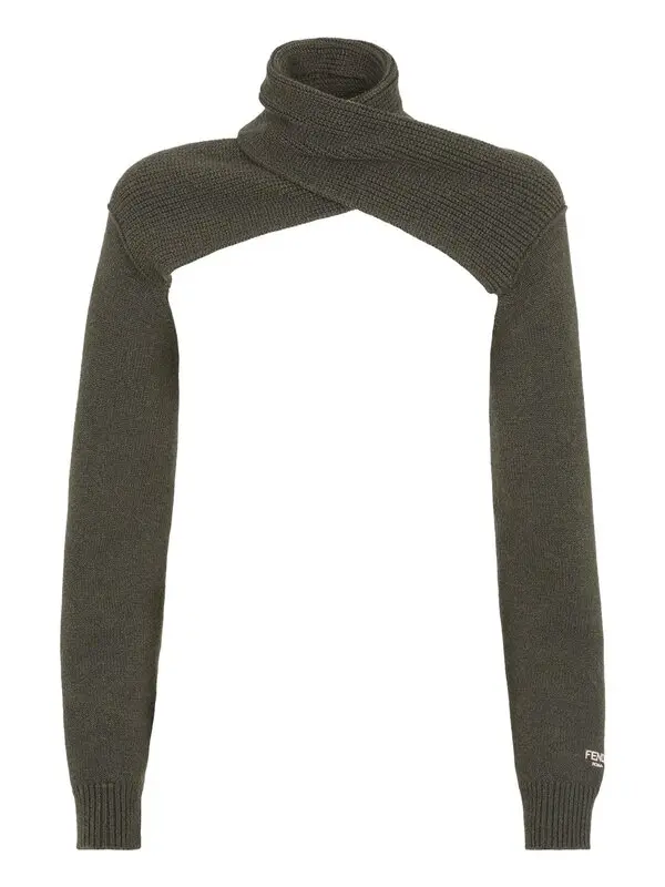 Fendi Wrap-over Knit Sweater With Embroidered Logo - Green