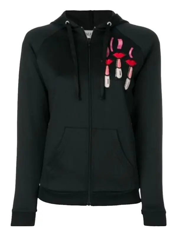 Valentino Garavani Zip-up Hooded Casual Jacket - Black