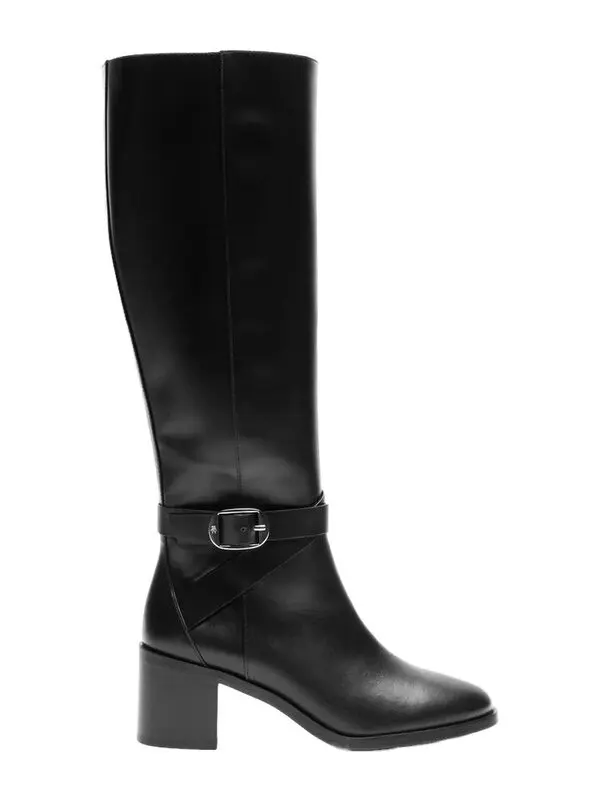 STUART WEITZMAN Leather Round Toe Boots With Side Zip And Buckle Detail - Black