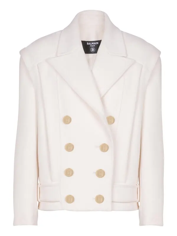 Balmain Cropped Reefer Jacket - White
