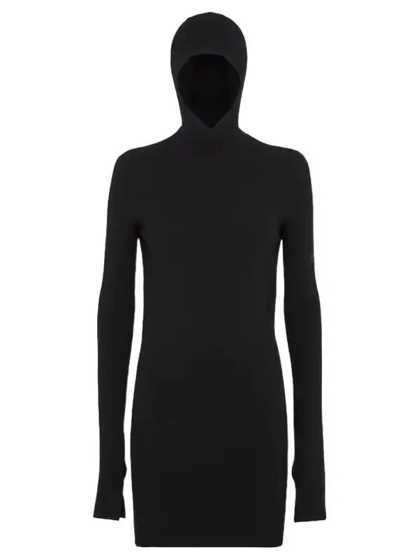 Fendi Long Sleeved Hooded Ribbed-knit Dress - Black