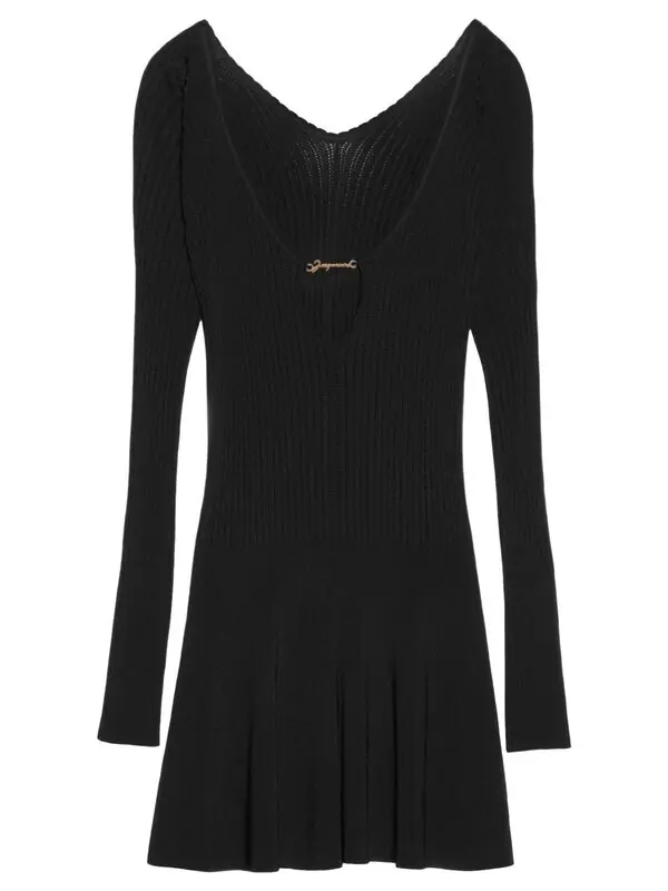 Jacquemus Long Sleeve Ribbed Scalloped Mini Dress - Black