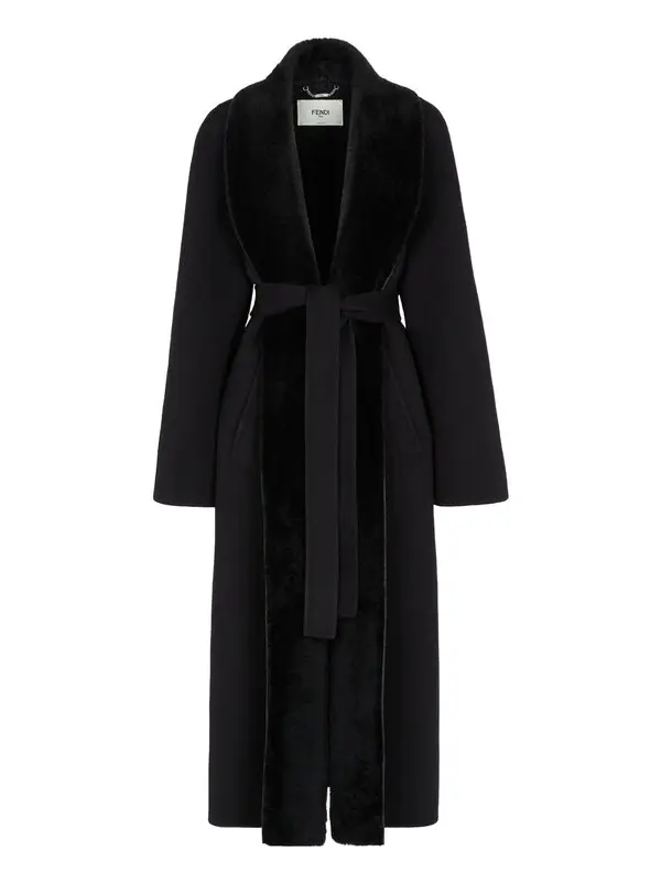 Fendi Wrap-style Belted Waist Cocoon Coat - Black