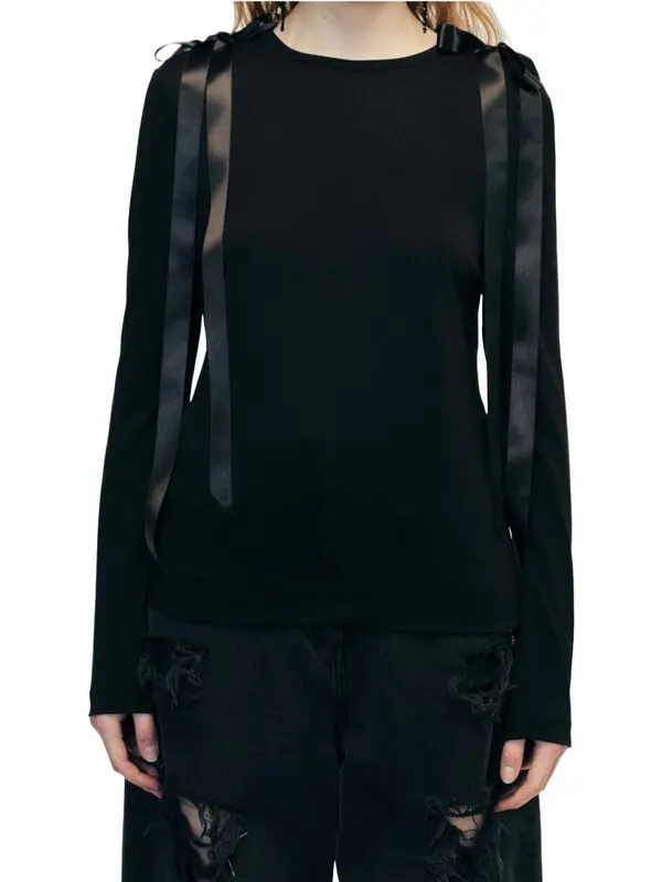 Simone Rocha Long Sleeve T-shirt With Satin Bow Detail - Black