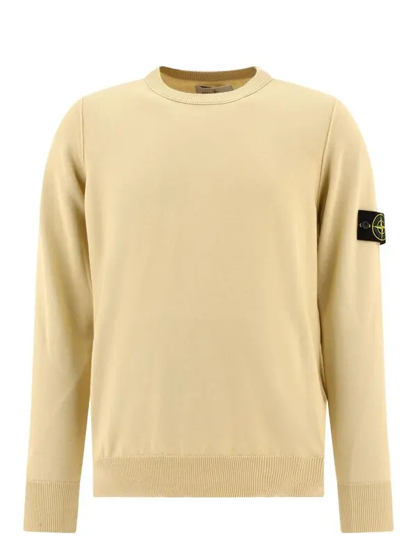 Stone Island Compass Patch Crewneck Knitted Jumper - Flaxen