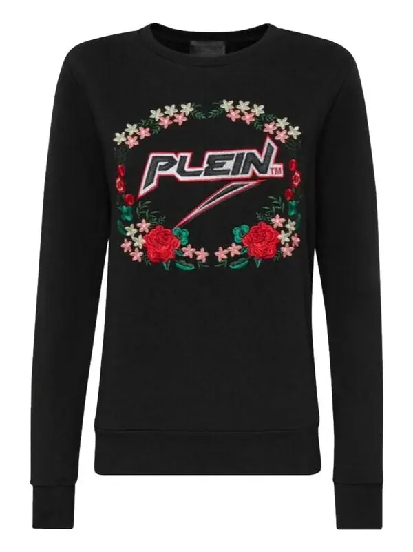 Philipp Plein Embroidered Round Neck Sweater - Black