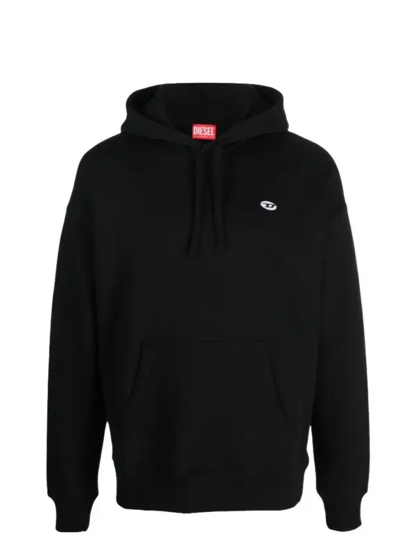 DIESEL® Logo Embroidered Drawstring Hoodie - Black