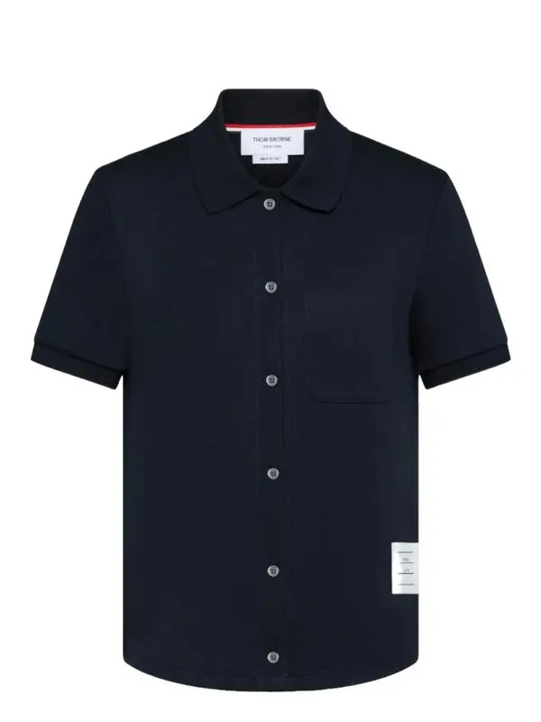 Thom Browne Short-sleeve Button-up Shirt With Chest Pocket - Blue