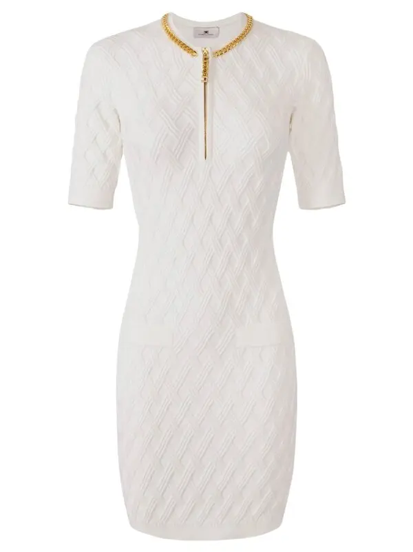 Elisabetta Franchi Embellished Knitted Mini Dress - White