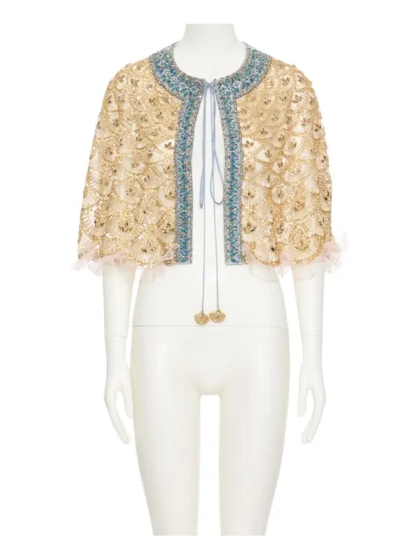 Valentino Garavani Embellished Lace Up Cape - White