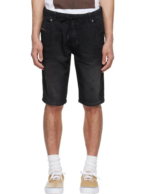 DIESEL® Drawstring Distressed Denim Shorts - Black