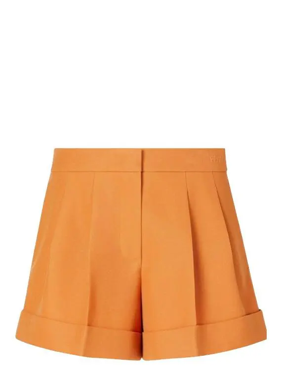 Fendi Pleated Flared Shorts With Embroidered Logo - Orange
