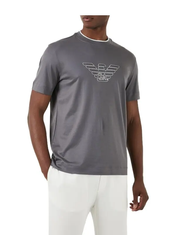 Emporio Armani Logo-embroidered Crewneck T-shirt - Black